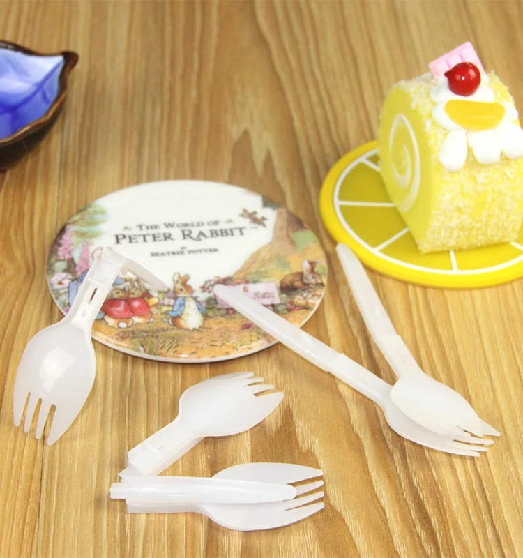 High Quality Disposable Foldable Plastic Spork Fondue Spoon And Cake ...