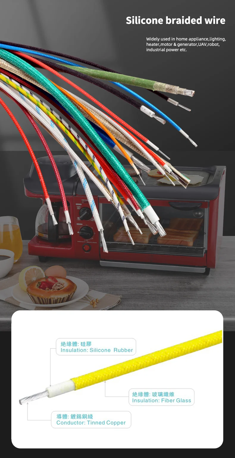 Silicone Rubber Wires and Cables UL3068 XLPE High Temperature 300V 150C Fiber Glass Insulation ...