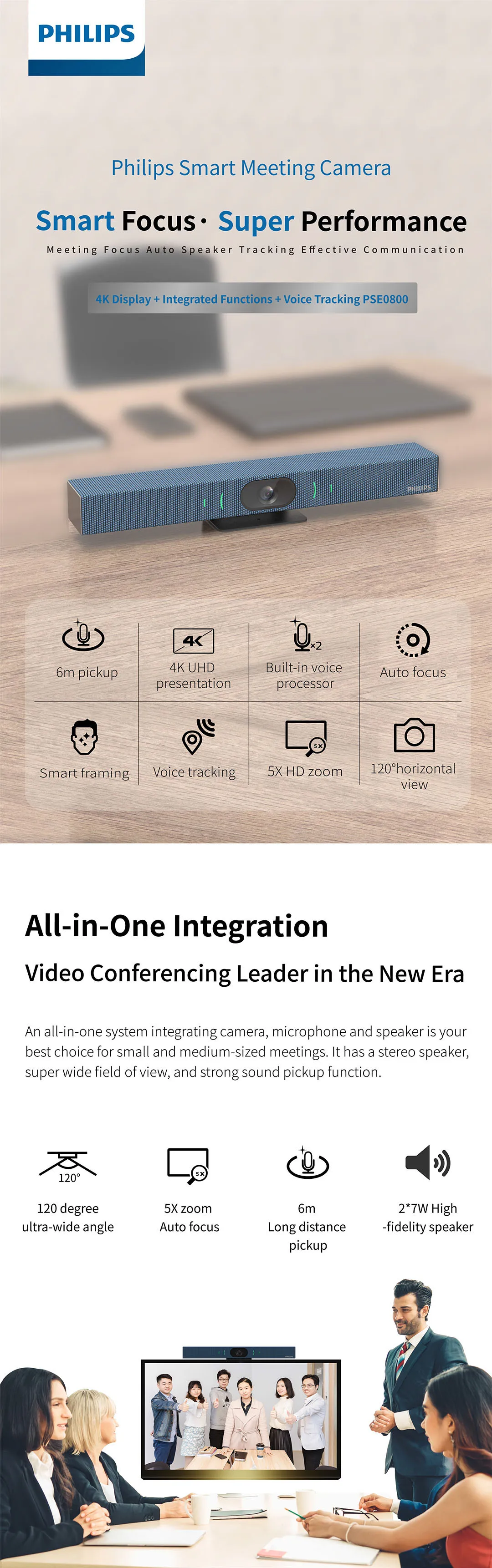 Philips Original PTZ Conference Camera 4k Auto Tracking Video Bar 30x ...