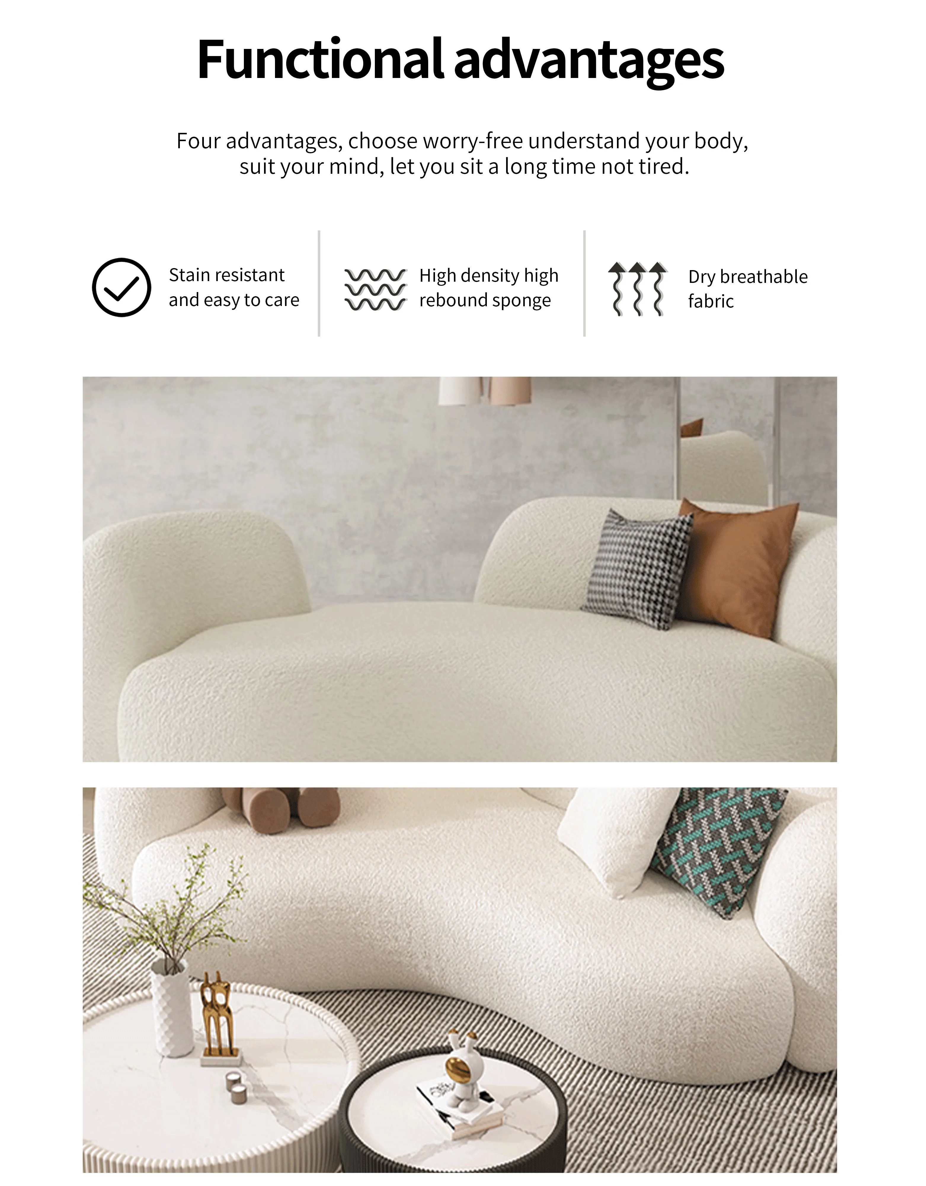 Nordic Curved Lamb Wool Fabric Couch - Modern Office Sofa