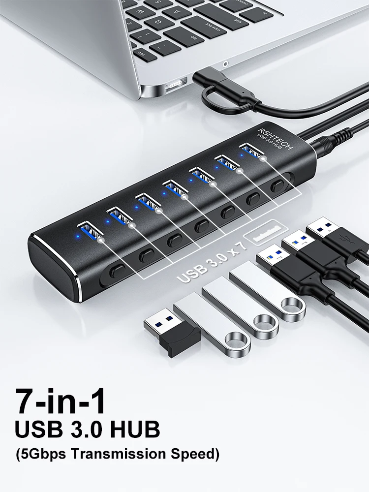 Rshtech Usb Hub 3.0 7 Port Aluminum Powered 7 In 1 Multiport Usb Hubs ... Rshtech Usb Hub 3.0 7 Port Aluminum Powered 7 In 1 Multiport Usb Hubs ...