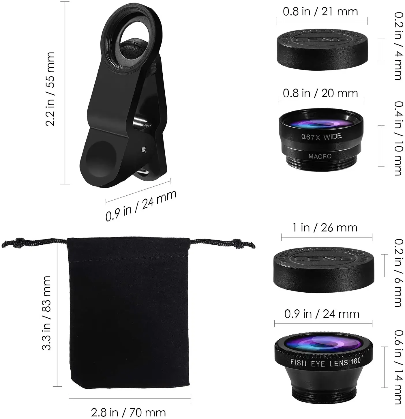 Universal 3 In1 Fish Eye Macro Wide Angle Mobile Phone Camera Lens Clip ...