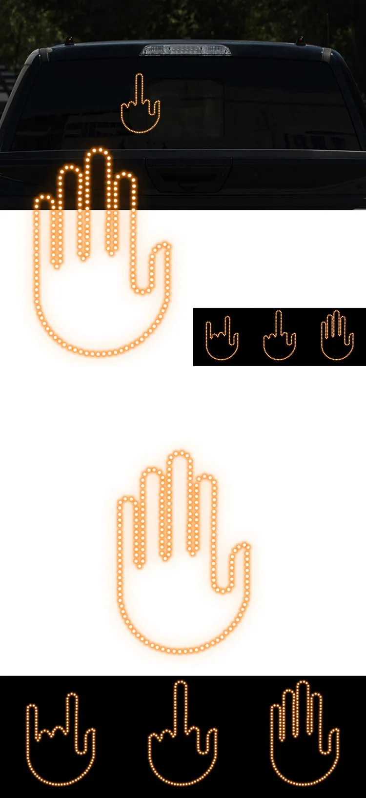 Middle Finger Car Gesture Light Rear Windshield Window Warning Lights ...