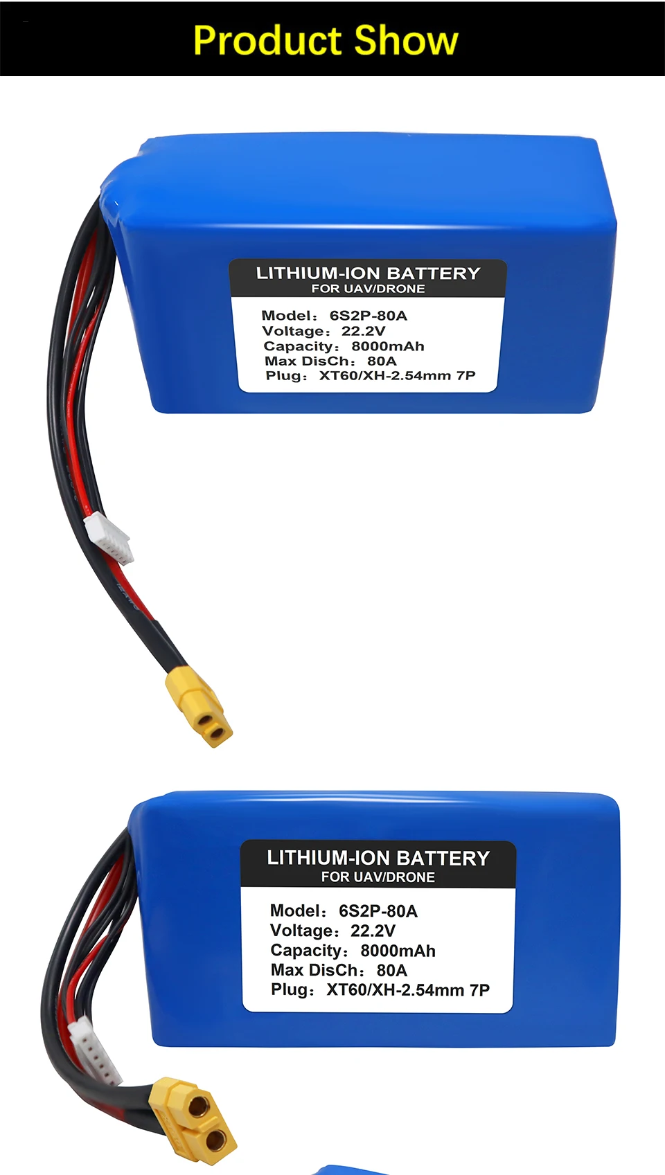 22.2V 8000mah 10C 80A Discharge UAV/Drone Battery Pack XT60,XT90 ...