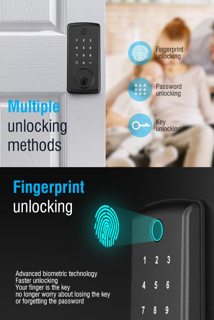 Te'an Fingerprint Digital Door Lock with Password Electric Deadbolt Key ...