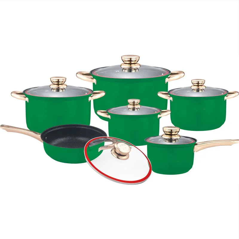 Color Cookware Non Stick Cookware Sets 12pcs Stainless Steel Cooking ...