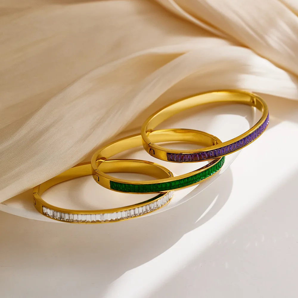 Stainless Steel Bangles with Cubic Zirconia - Trendy & Durable