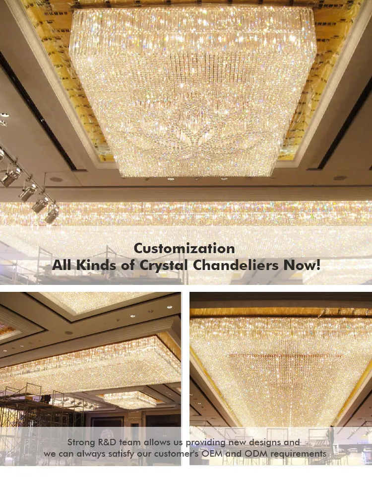 Custom Modern Hotel Crystal Gold Large Flush Mount Chandelier Square ...
