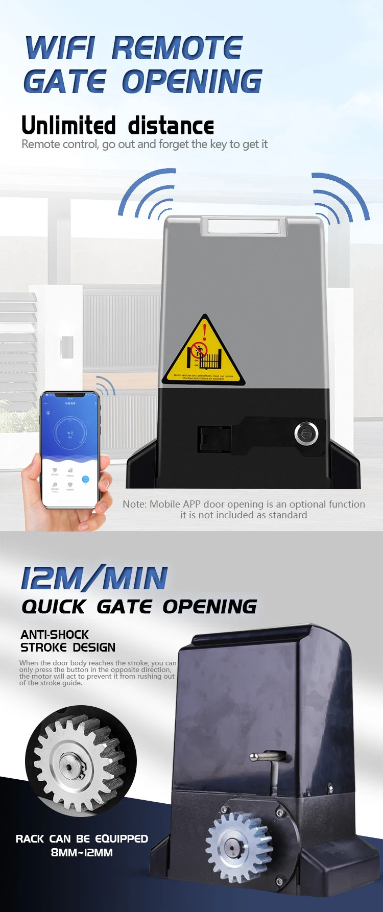 Sliding Gate Motor - 550W Smart Operator for Garage & Shed