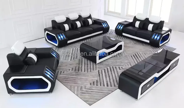 Luxury Living Room Sofa Set - Modern LED Light Sectional
