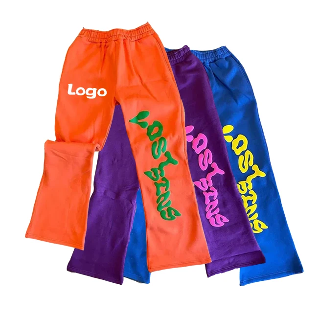 Screen Print Streetwear Oem Custom 3d Puff Printing Stacked Sweat Pants ...