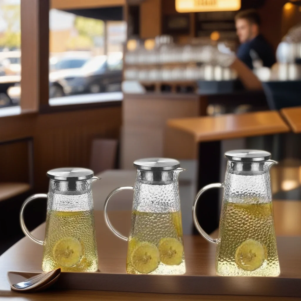 Hammered square Rice Glass Water Pot With Lid Heat-resistant Water Jug ...