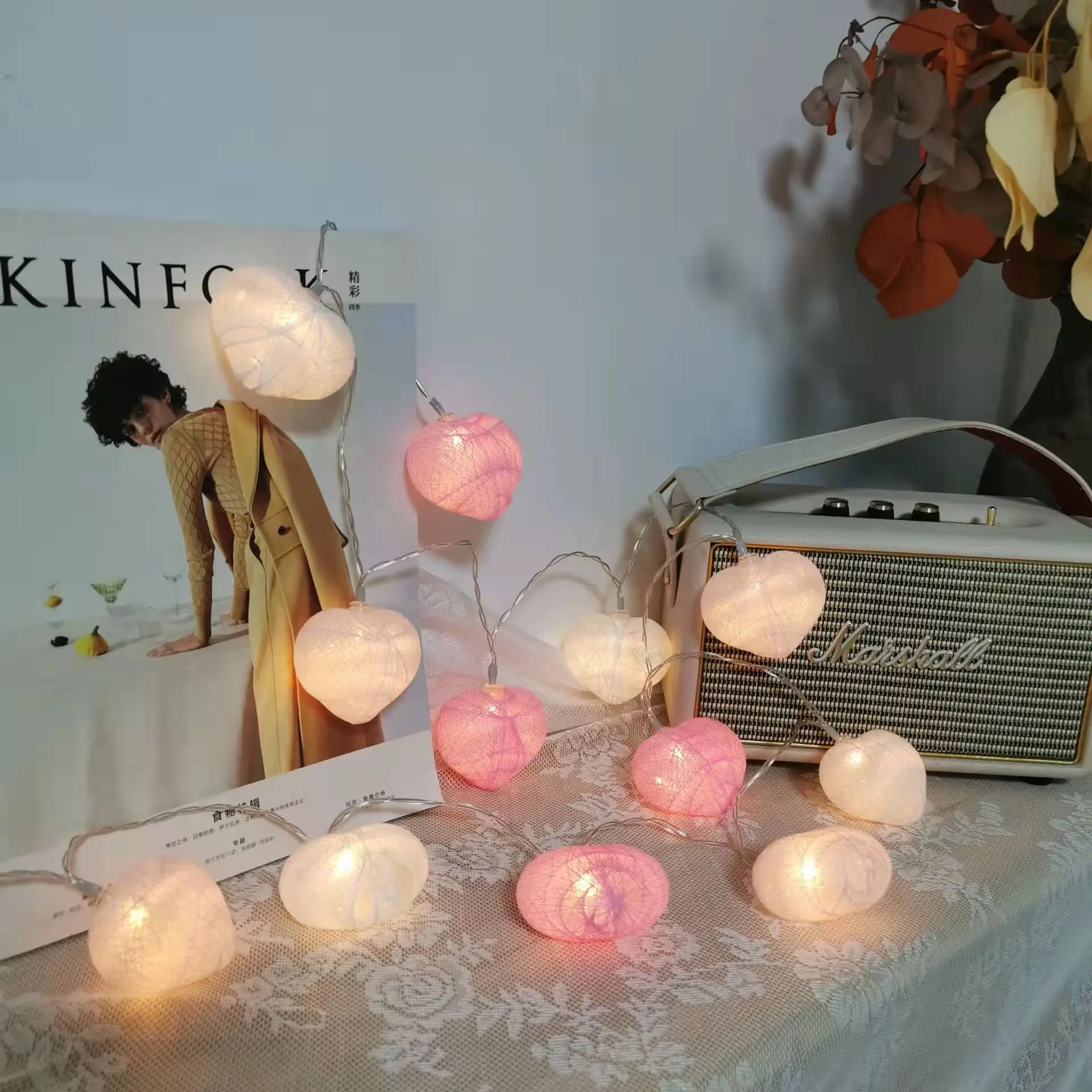 Romantic Led Heart Shape Cotton Ball Fairy String Light Valentine ...