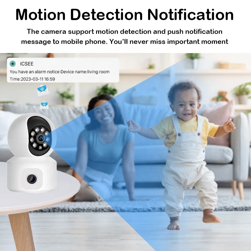ICSEE Indoor Wireless PTZ Camera Dual Lens Camera Motion Detection Real ...