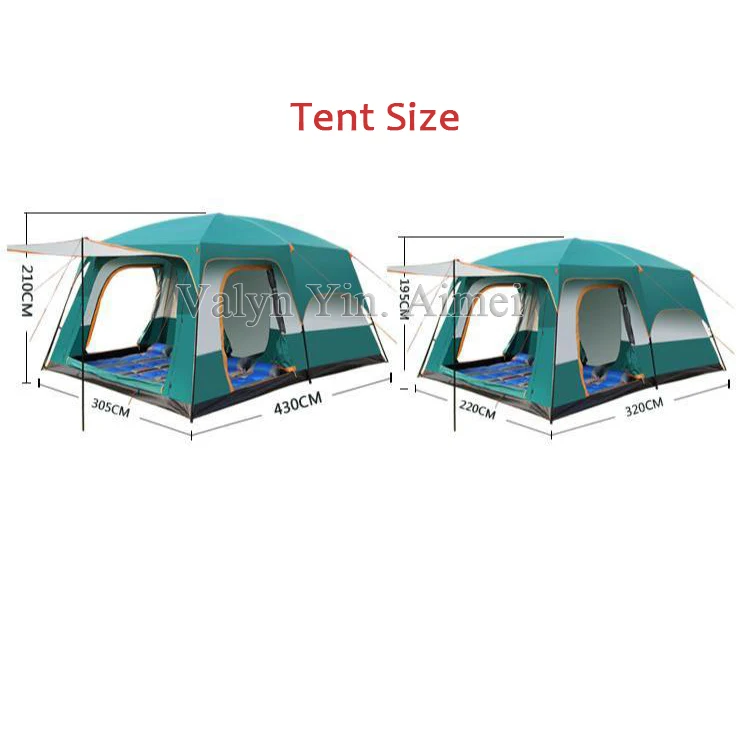 Extra Large Tent 12 Person Family Cabin Tents 2 Rooms 3 Doors 3 Window ...