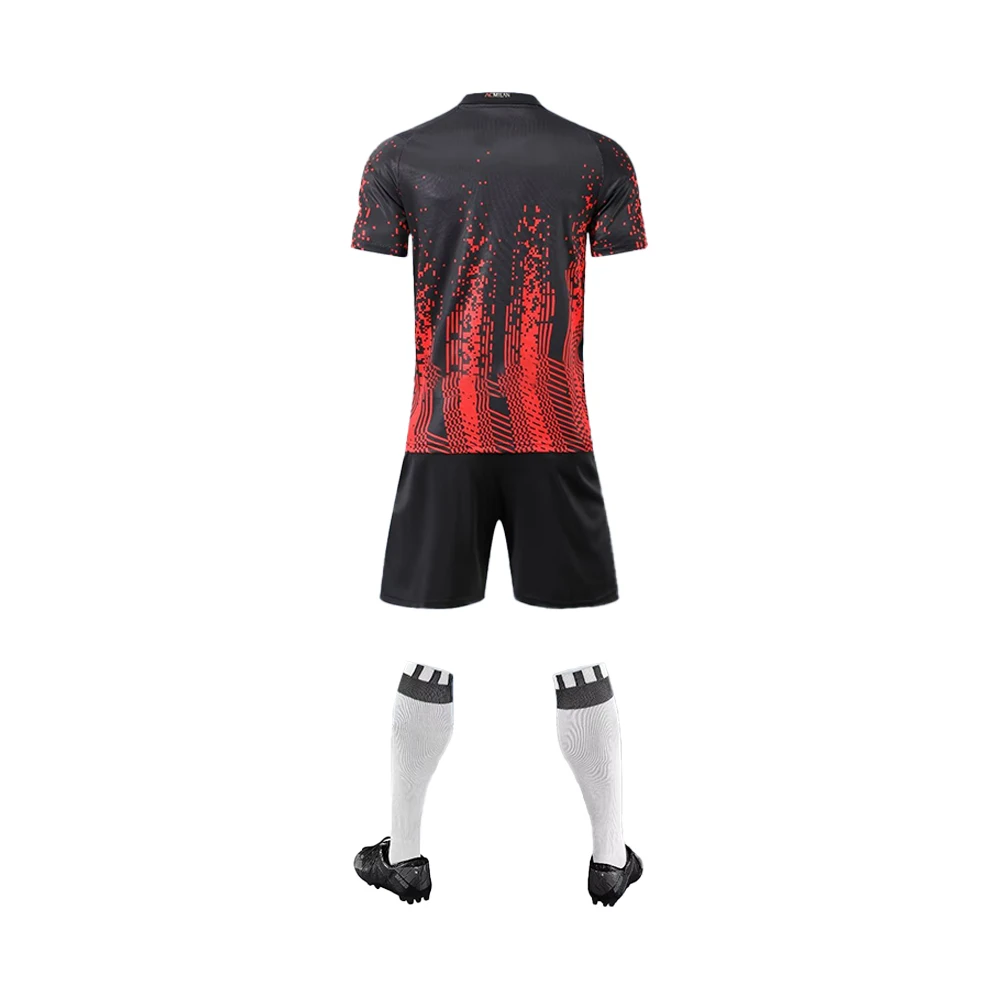 Wholesale Black Red Club Soccer Jersey Custom Football Shirt Suit Quick ...
