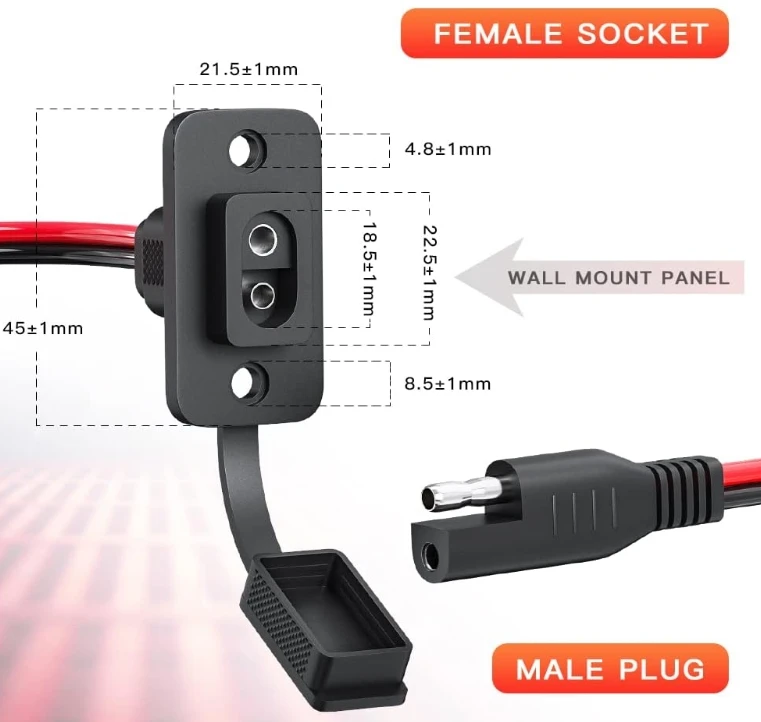SAE Connector Flush Mount SAE Connector Rectangular Panel 12AWG 30CM ...