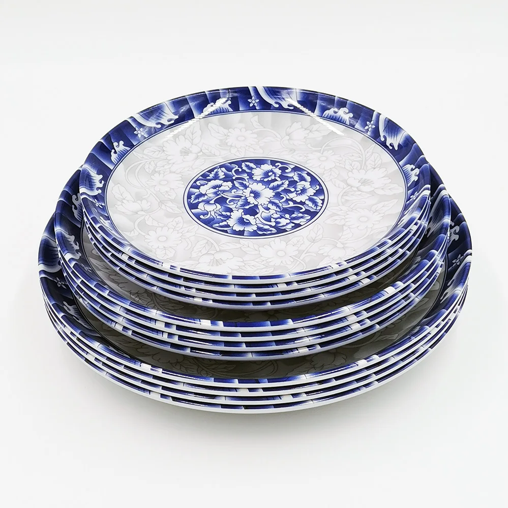 White/blue Asian Chinese Melamine Dinnerware - Sustainable & Stylish