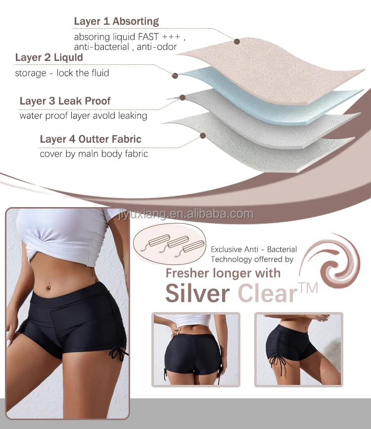Intiflower 8014 Women 4 Layers Menstrual Leak Proof Underwear Swim Suit Boyshort Bottom Panties ...