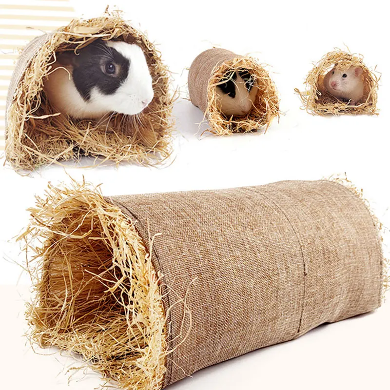 Rabbit Hideaway Toy Grass Straw Bunny Toy Tunnel Hamster Accessories ...