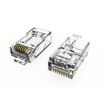 Rj45 Cat6 Cat5e Pass Through Connector Gold Plated 3 Prong 8p8c Modular ...