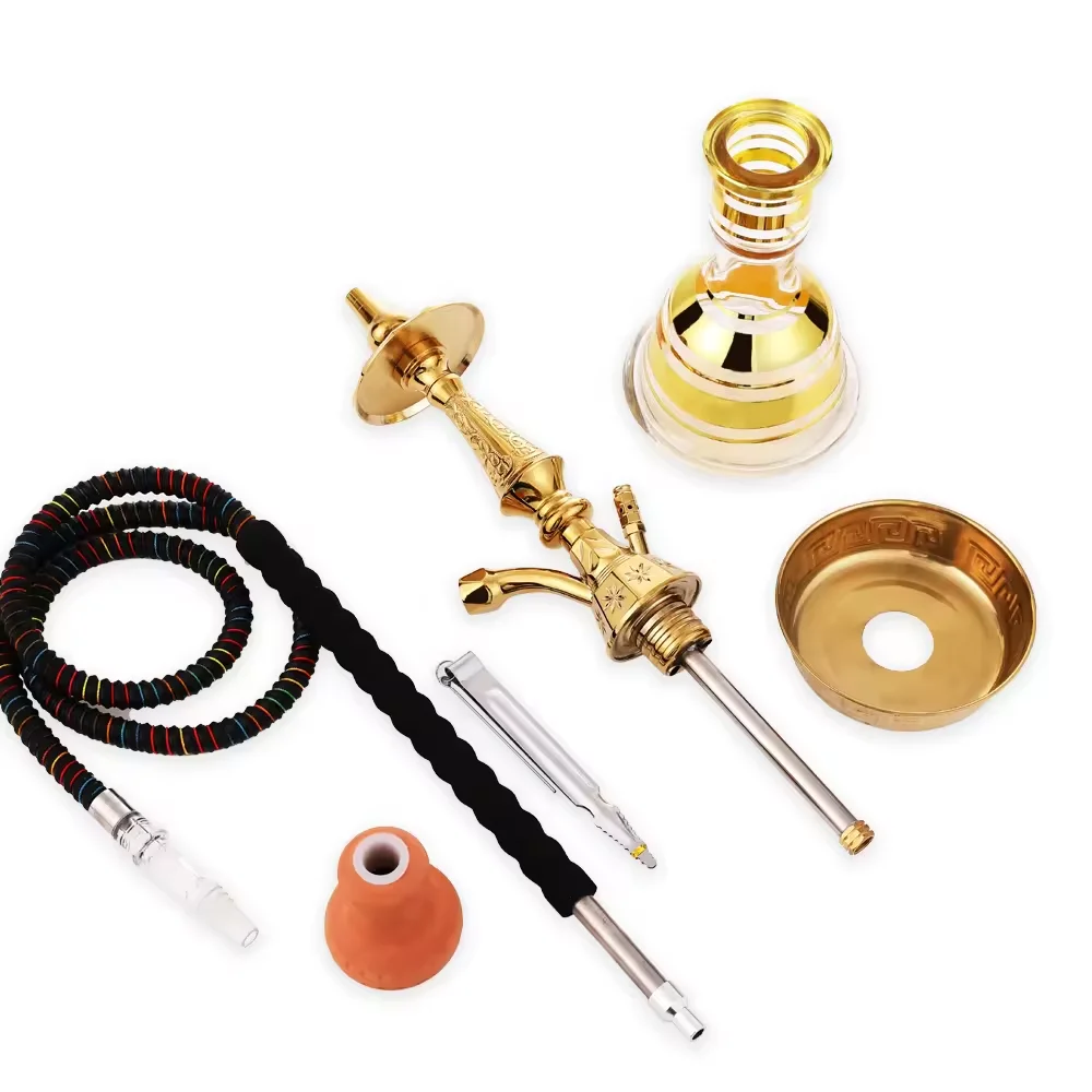 22 Inch Modern Chicha Egyptian Shisha Hookah Golden Zinc Alloy Set