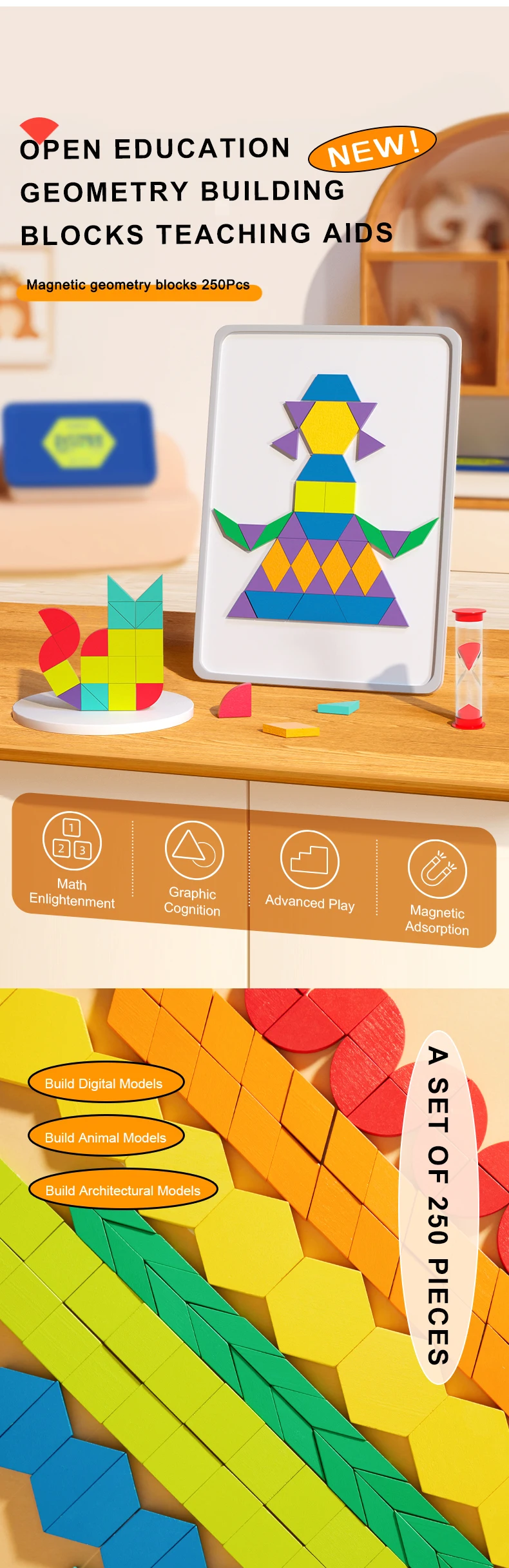 Mideer Children's Magnetic Geometry Blocks 250pcs Tangram Wooden Toys ...