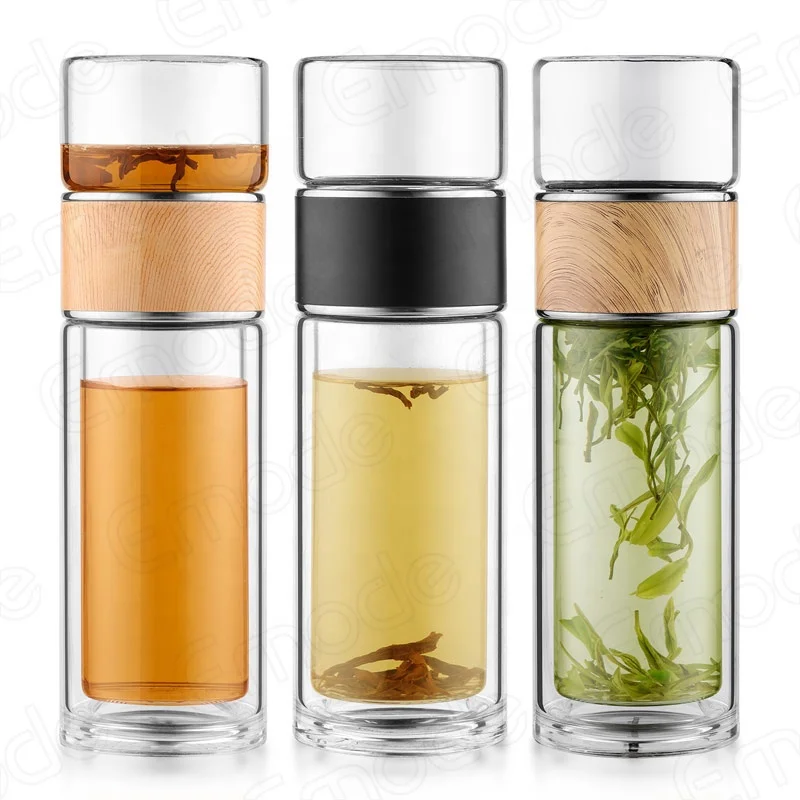 Double Wall Glass Water Bottle Tea And Water Separation Tea Bottle Mug Cup With Tea Infuser ...