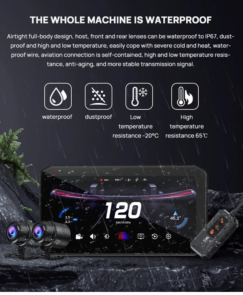 6.25" 2K+1080P Wireless Carplay/Android Auto Motorcycle Waterproof GPS ...