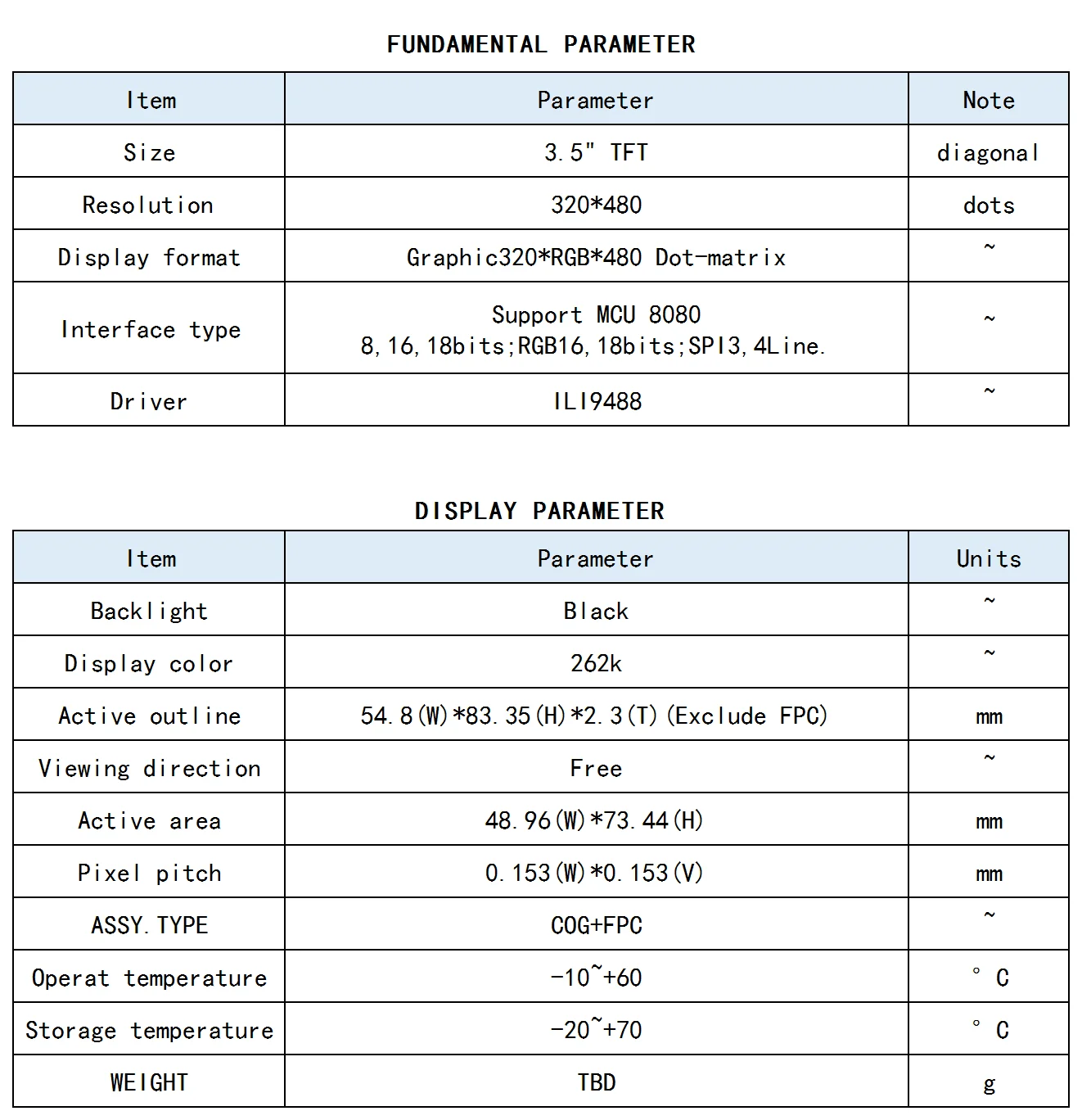 D350N9386V1 3.5-inch TFT LCD screen, 320*480, IPS LCD, 360cd/m², 45PINS ...