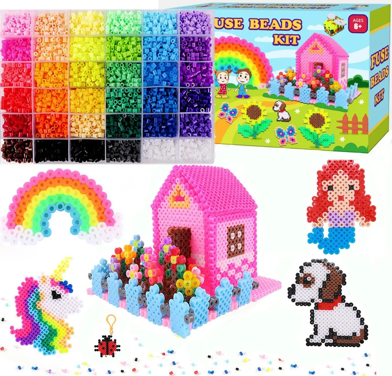 DIY Rabbit Fuse Beads Kit Crafts Art, Cute Rainbow Color Iron Beads ...