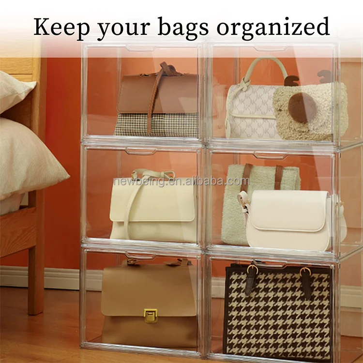 Acrylic Handbag Display Box With Magnetic Door Clear Handbag Storage ...
