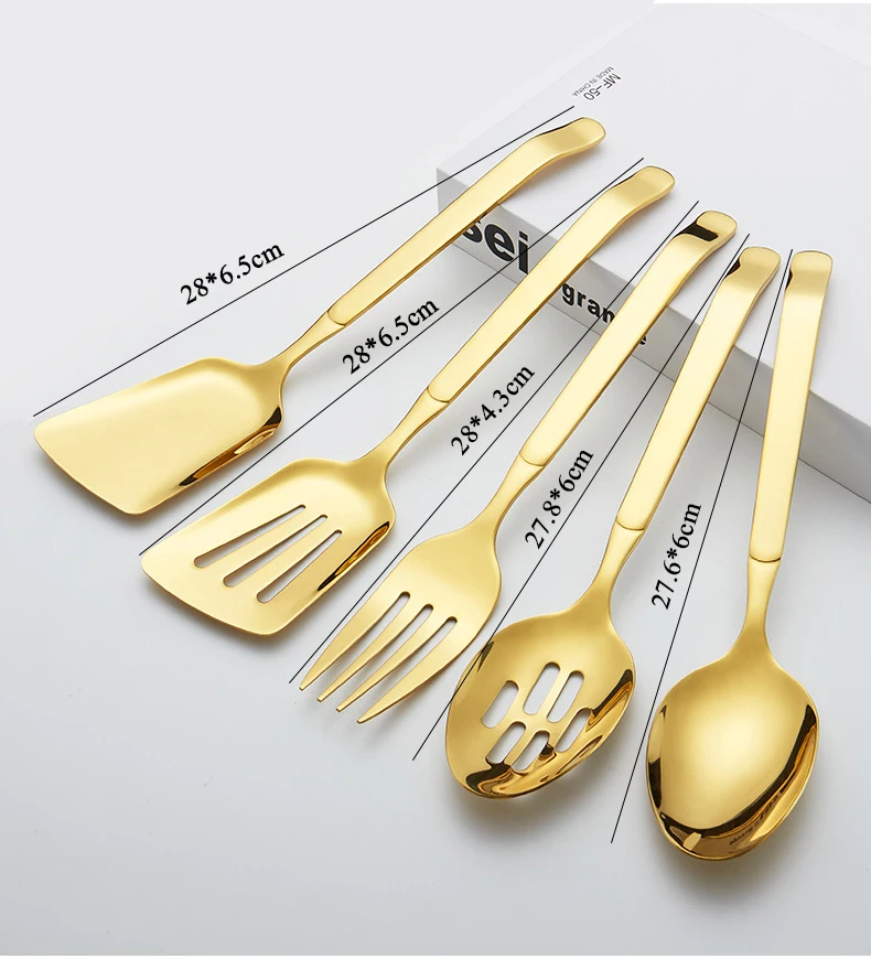 Luxury Golden Buffet Food Service Slotted Spoon Fried Shovel Fry Spoon ...