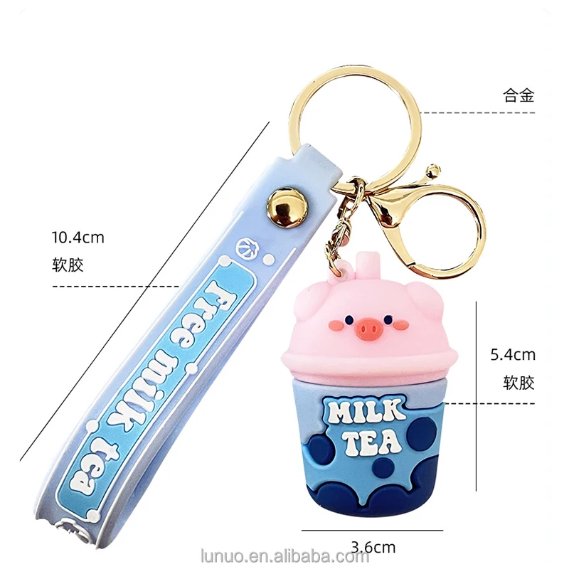 Boba Bear Rubber Keychain Cartoon 3d Pig Milk Tea Mobile Phone Straps ...