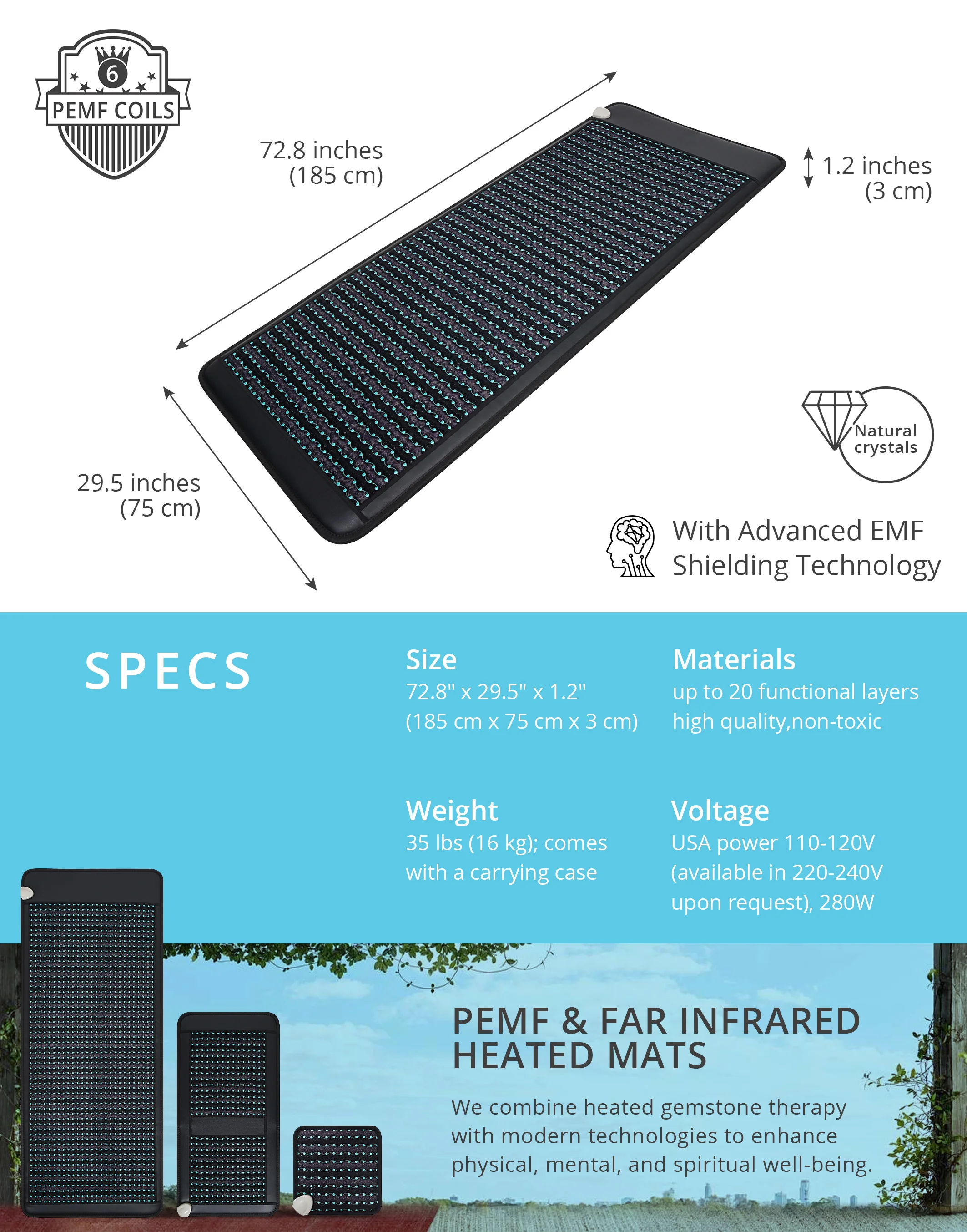 Higher Dose Infrared Mat Pemf Mats with Amethyst for Pain Relief