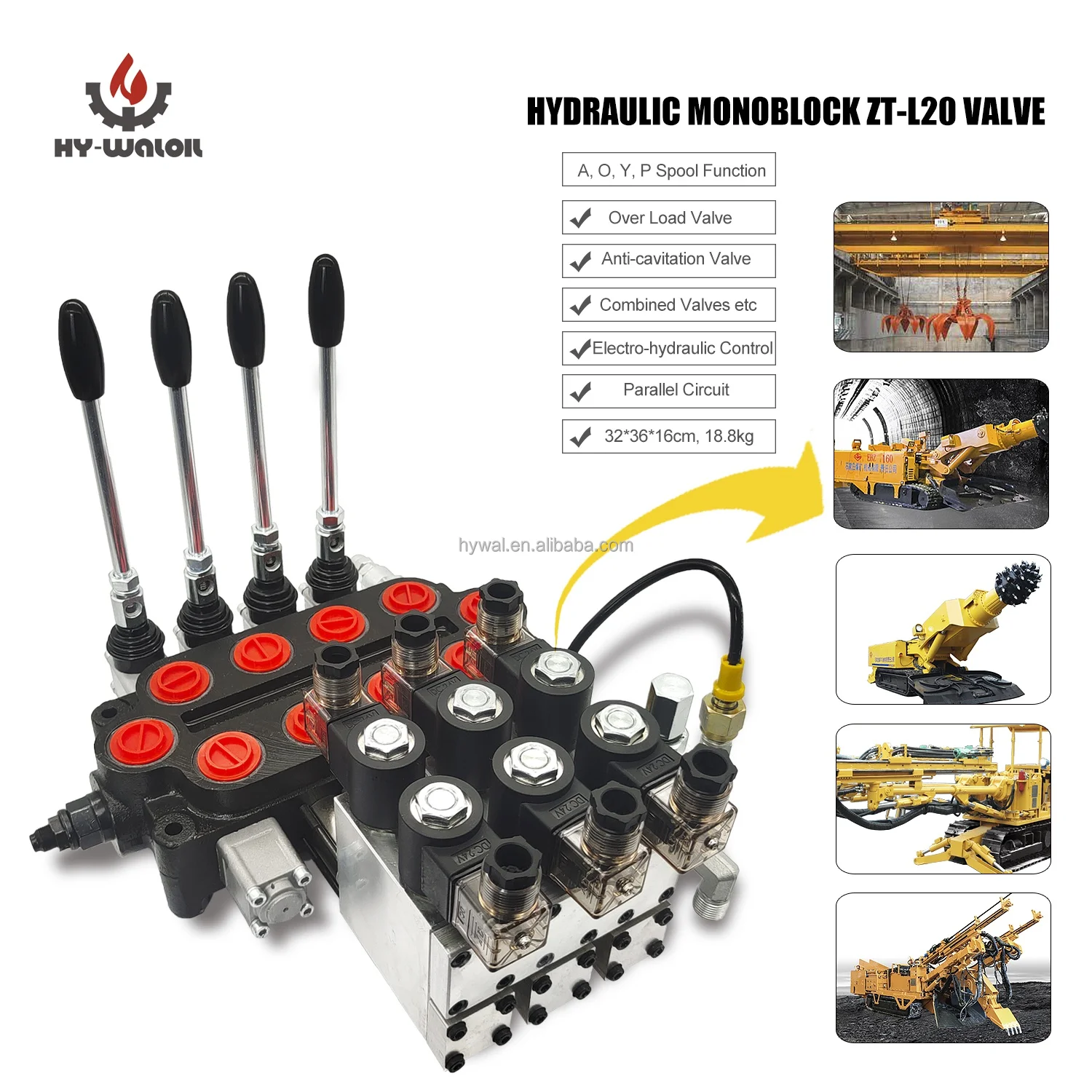 Remote Monoblock Hydraulic Valve Block Flow Regulator 4 Spool Electric 24v Control For Hammer ...