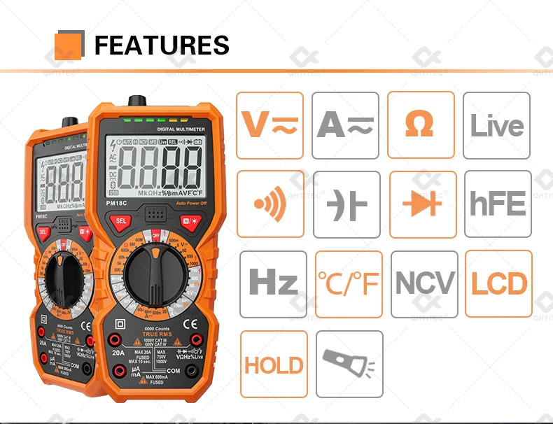 Qhtitec New Tester Pm18c Nvc Led Digital Multimeter True Rms Live ...