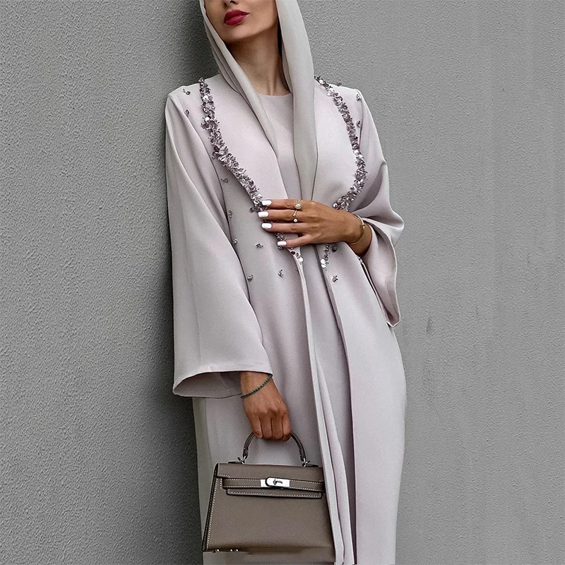 2024 OEM Luxurious Dubai Abaya Open Scattered Beaded Abaya Muslim Full ...