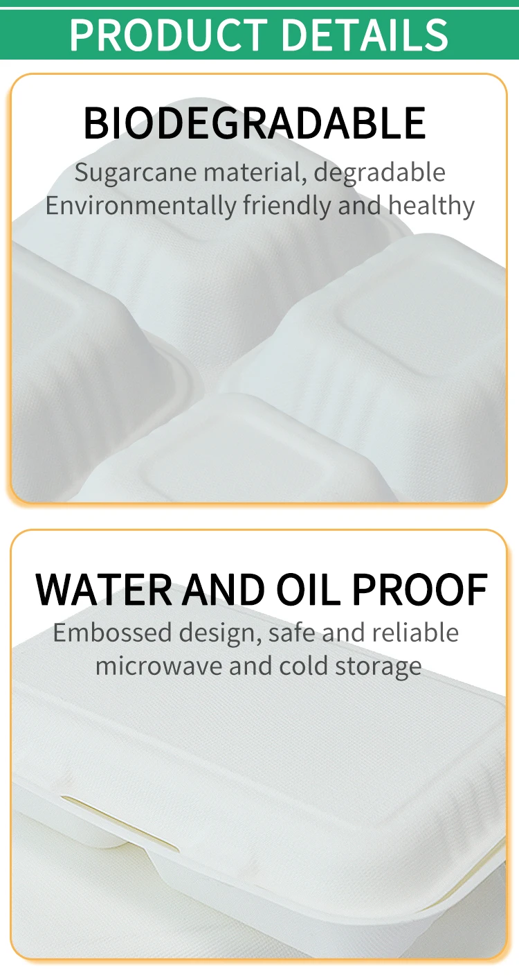 8 Inch Biodegradable Degradable Disposable Sugarcane Clamshell Box for ...