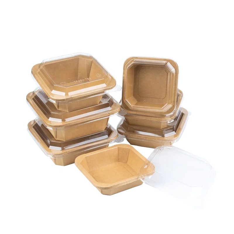 Flat Base Square Food Packaging Disposable Paper Tray Kraft Salad Bowl ...