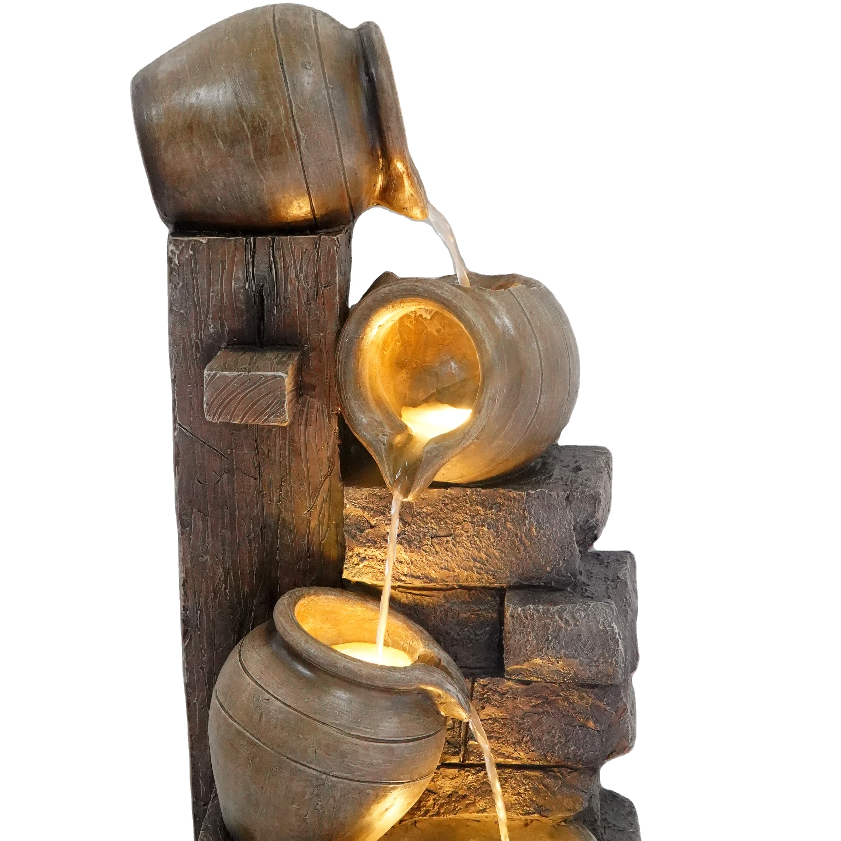Outdoor Water Fountain Garden Floor Waterfall 4 Jar Rock With Led Light ...