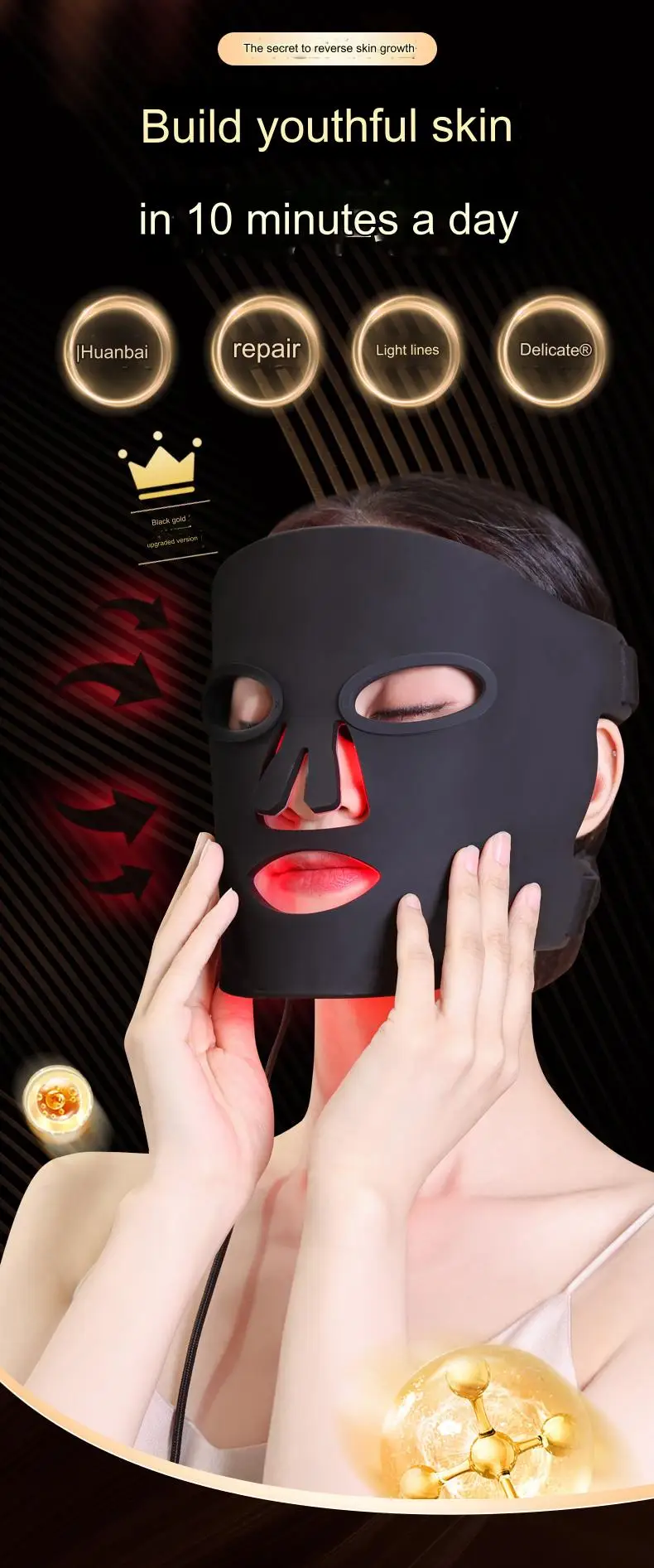 A423 Three Color Led Face Light Therapy Silicone Mask Wireless Face ...