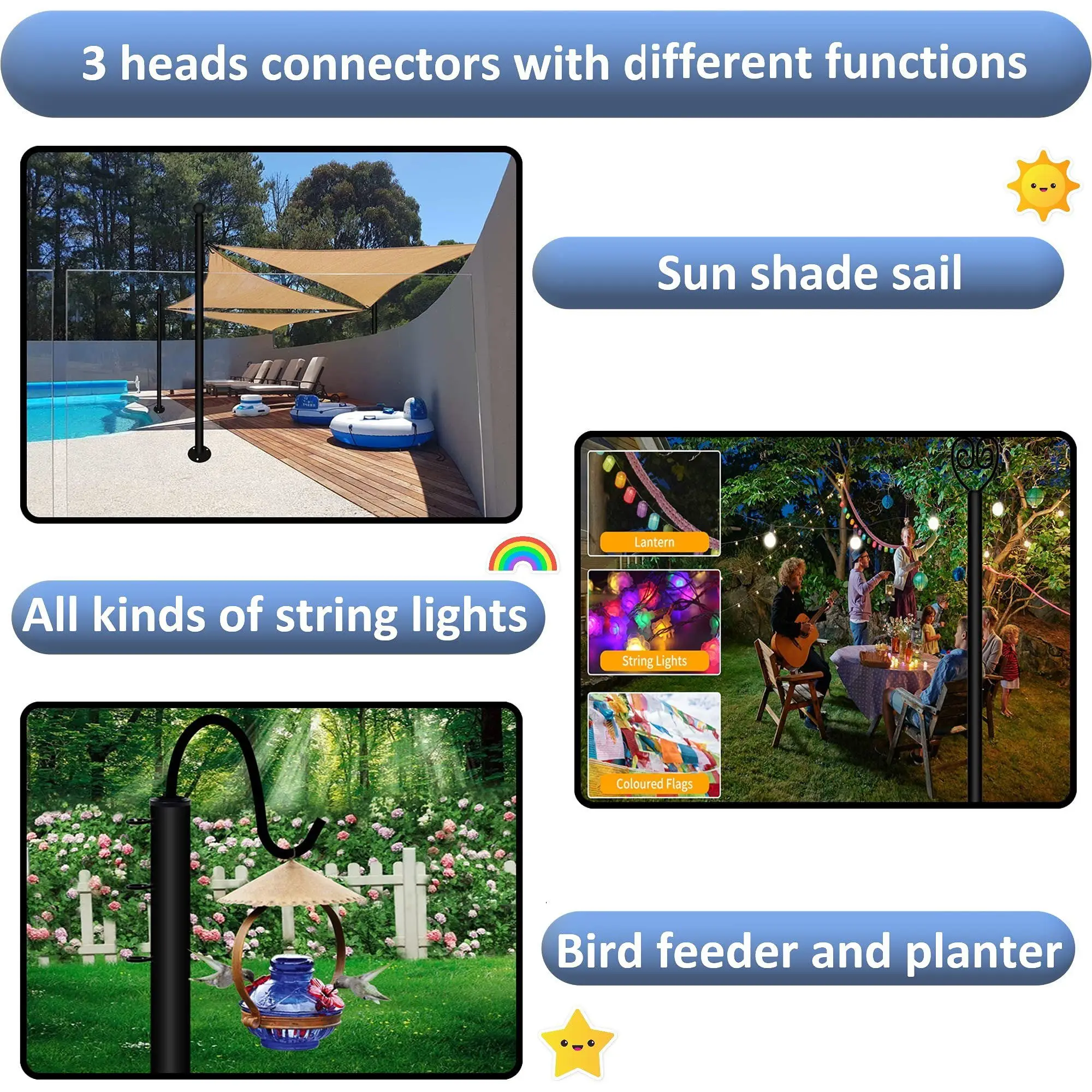 JH-Mech Pole Shade Galvanized Metal Steel Adjustable Stainless Post For ...