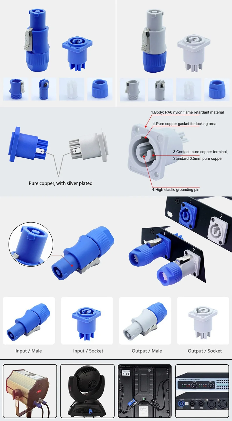 3 Pin AC PowerCon Connector 20A 250V Grey PowerCon Male Plug Locking ...