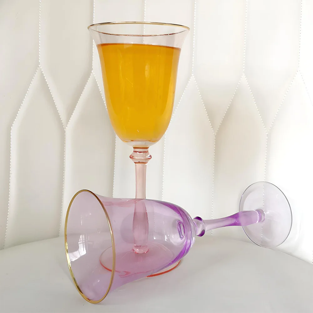 Set Of 6 Colored Vintage Wine Goblet Glasses 8.5 Oz Wedding Party ...