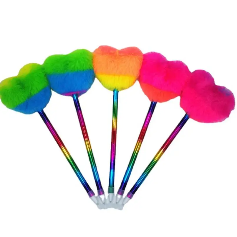 Plush Heart Pompom Ballpoint Pens Fuzzy Fluffy Pen School Office Girls ...