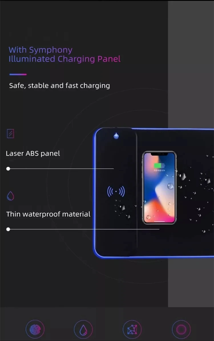 Rgb Wireless Charging Computer Desk Mat Map Led Usb Charging Large ...