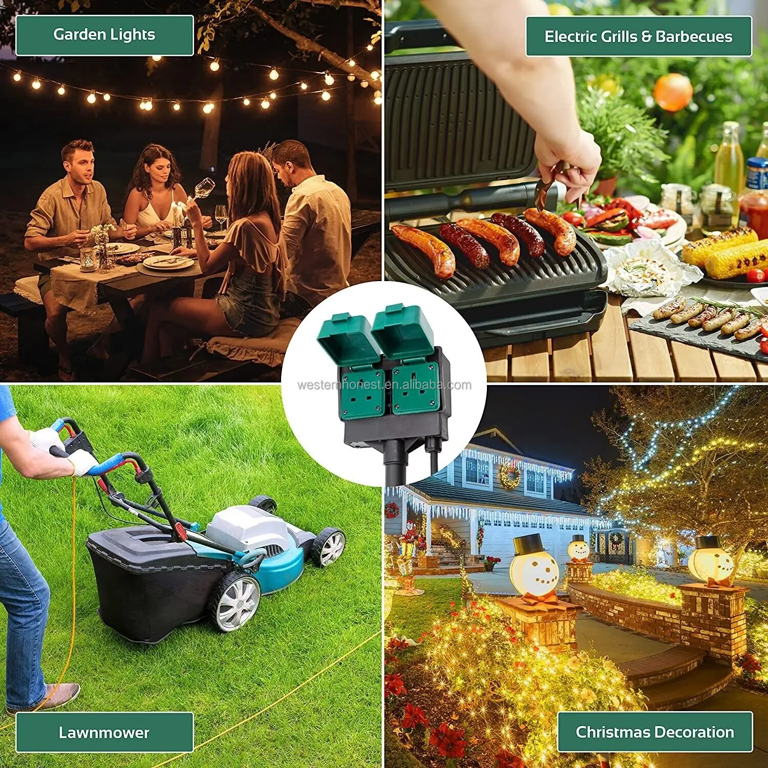 2 Way Garden Cable Extension - Outdoor Electrical Plugs