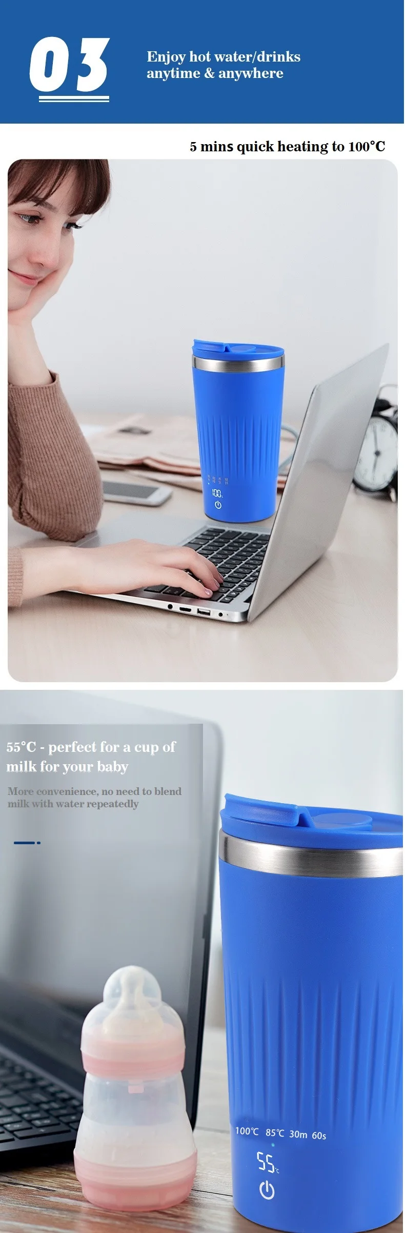 Wholeself 65 Degree Smart Self Heating Coffee Mug Self Heating Eco ...