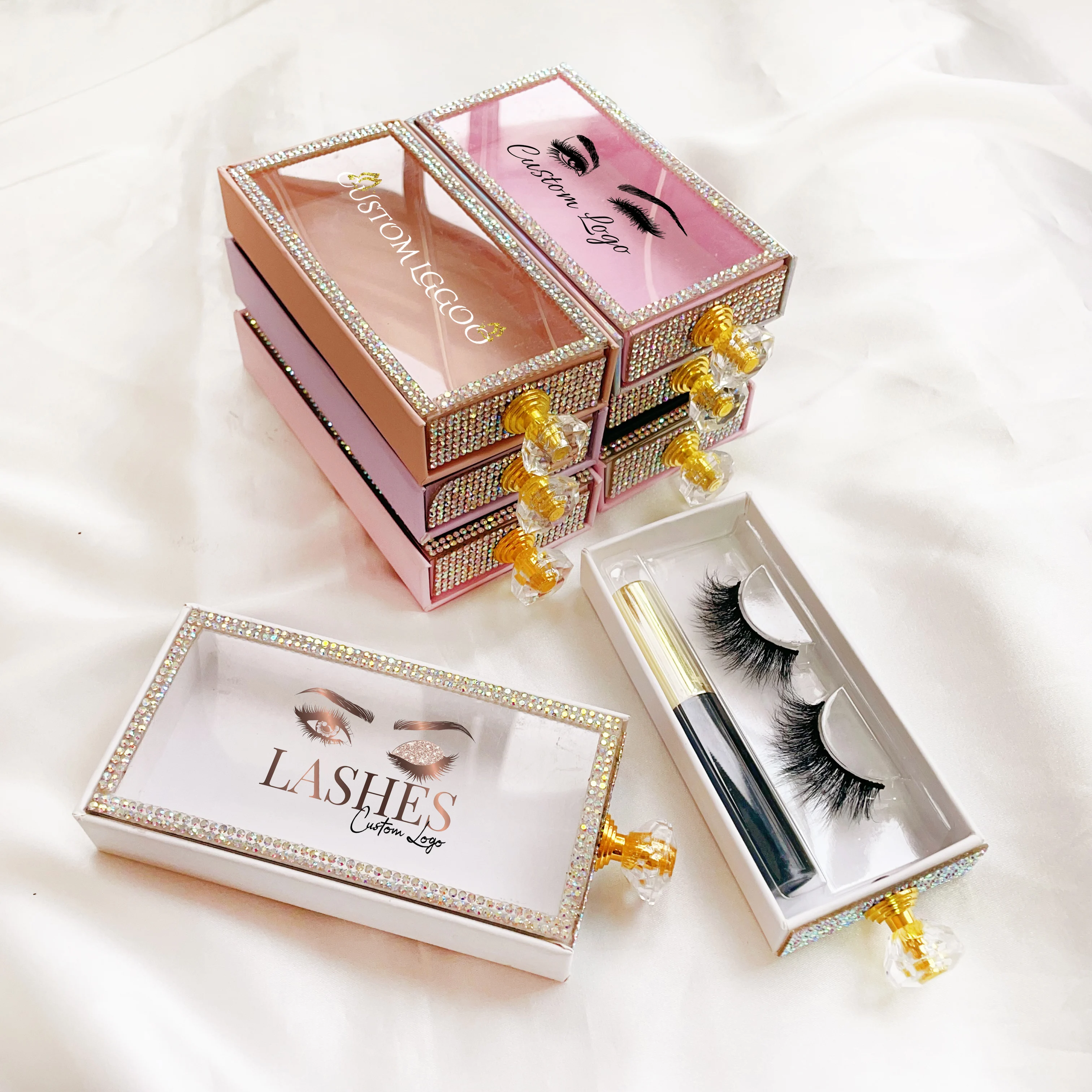 Luxury Bling Rhinestone Eyelash Packaging Box - Custom Logo